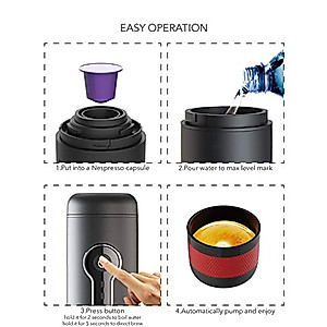 CONQUECO Portable Coffee Maker: 12V Travel Espresso Machine, 15 Bar Pressure Rechargeable Battery Heating Water for Camping, Driving, Home and Office