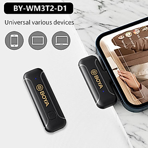 BOYA Wireless Lavalier Microphone for iPhone 12 iPad Vlog, BY-WM3T2 D1 Wireless Handheld Microphone System for Recording, Live Stream, YouTube, TikTok, Facebook, Noise Reduction Auto-Sync
