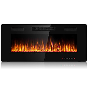 Tangkula 42 Inches Recessed Electric Fireplace, in-Wall & Wall Mounted Electric Heater with Adjustable Flame Color & Speed, Remote Control, Touch Screen, 750-1500W (42 Inches)