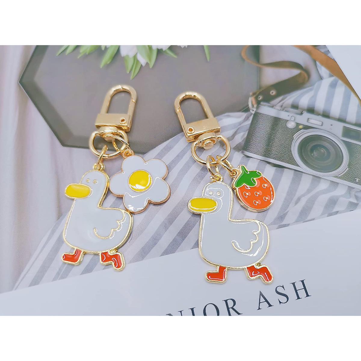Meefisher 2 PCS Cute Keychain Kawaii Duck Aesthetic Key Ring Keychains Charm Accessories for Backpack U Disk Decor Bag, Birthdays, Jewelry gifts
