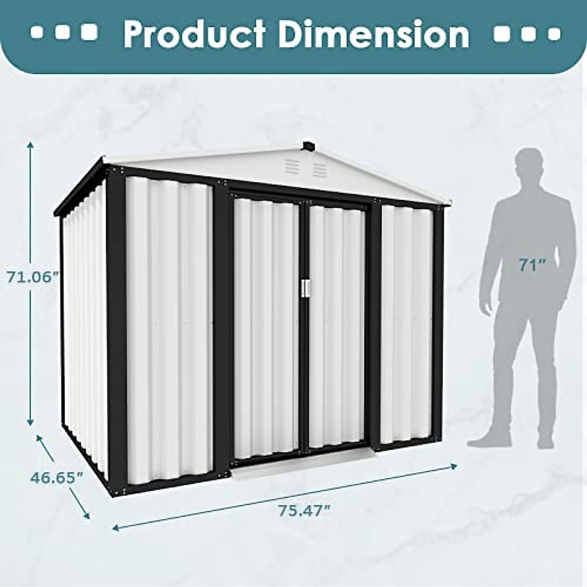 Incbruce 6x4 Ft Outdoor Storage Shed Double Sloping Roof Garden Shed, Galvanized Metal Storage Shed with Sliding Door, Metal Shed Kit with Double Doorknobs and Air Vents (White)