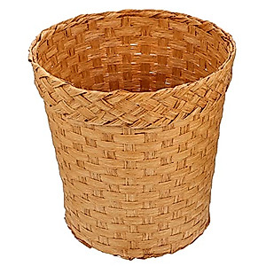 Housoutil Laundry Hamper Vintage Waste Basket, lint bin Woven Trash can Small Garbage can Rubbish Basket for Bedroom, Bathroom, Offices or Home- Office Supplies Khaki Trash cans Laundry Basket