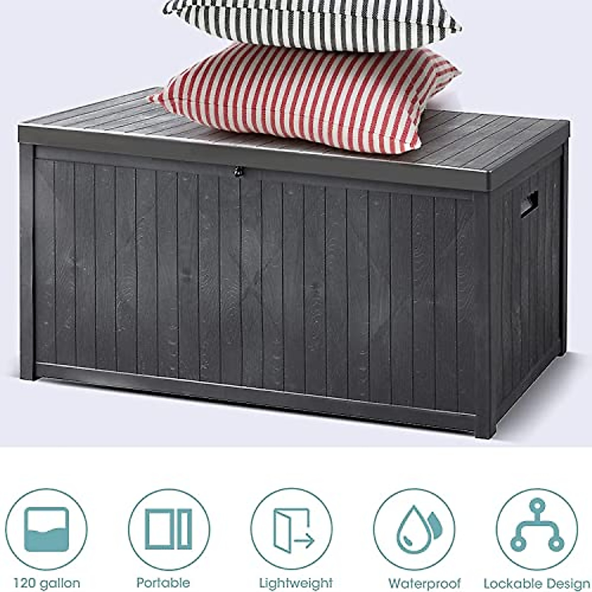 DACUN Safety Certification Large Deck Box, 120 Gallon Outdoor/Indoor Waterproof Storage Benches, for Patio Furniture, Outdoor Cushions, Throw Pillows, Garden Tools and Pool Toys