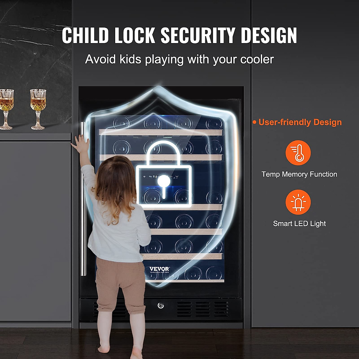 VEVOR 24” Wine Cooler, 46 Bottles Dual Zone Wine Refrigerator, Tempered Glass Door, Low Noise, Digital Temper Control, Built-in or Freestanding, ETL