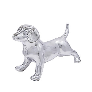 Nayothecorgi Beagle Dog Statue - Metallic Silver Standing Ceramic Dog Statue - Decorative Dog Sculpture for Garden or Home Décor - Beagle Dog Outdoor Statue - (11.5” x 7.0” x 4.5”)