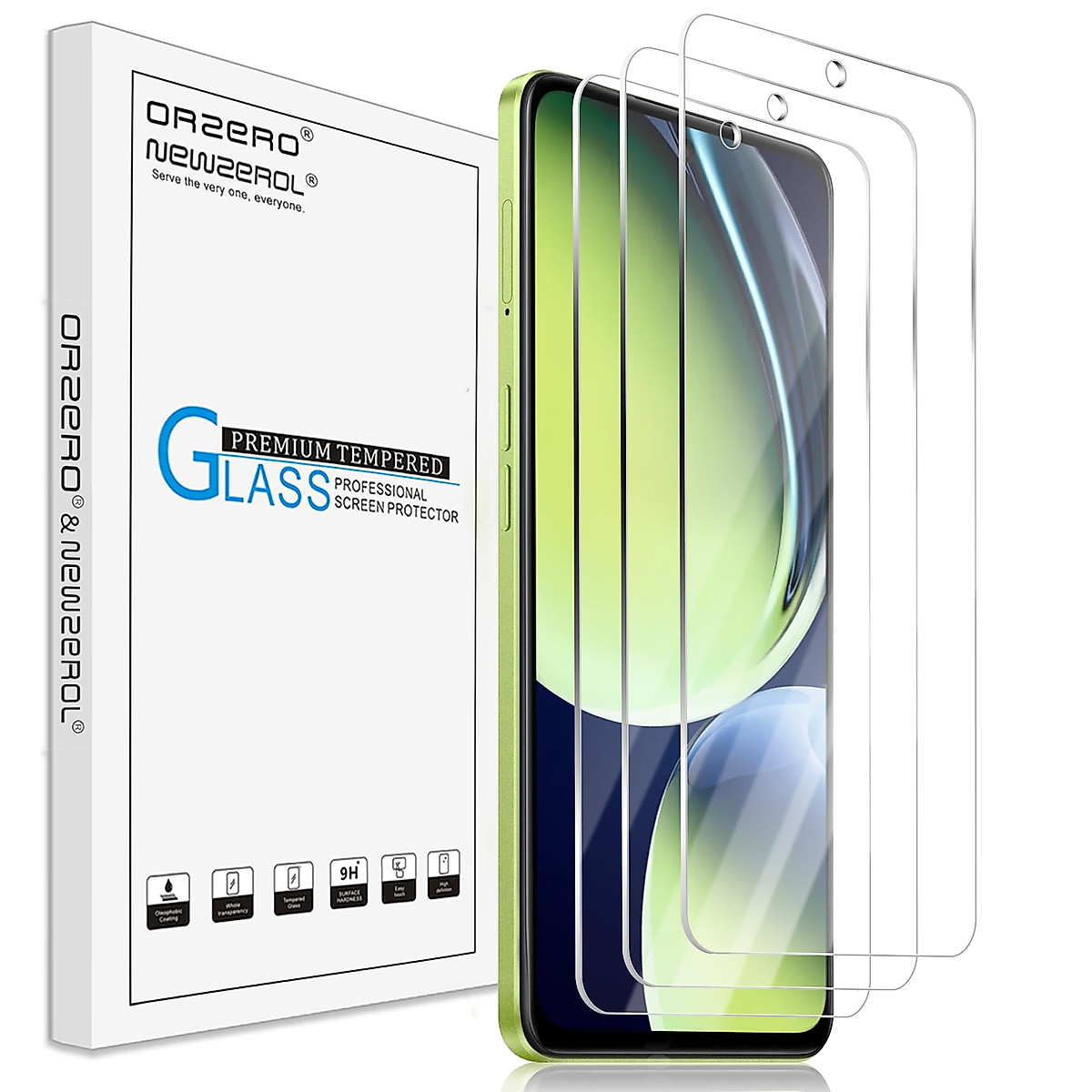 Orzero (3 Pack Compatible for OnePlus Nord N30 5G Tempered Glass Screen Protector, Protector De Pantalla 2.5D Arc Edges 9H Anti-Scratch HD Bubble-Free