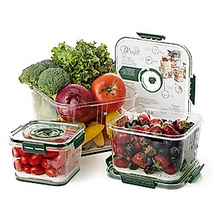 DMagazi Fruit Storage Containers for Fridge | 3 Set Fruit and Vegetable Storage Containers for Organizing with Strainer | Stackable Food Storage Containers With Lids Airtight