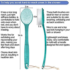 AMERWASH PLUS Back Brush for Shower, 14-inch Long Handle Medium Stiff Bristles Bath Scrubber for Men Women Body Exfoliating and Brushing - 2 Packs Blue
