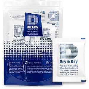10gm Pack of 20 Dry&Dry Premium Pure & Safe Silica Gel Packets Desiccant Dehumidifier - Rechargeable Paper(FDA Compliant)