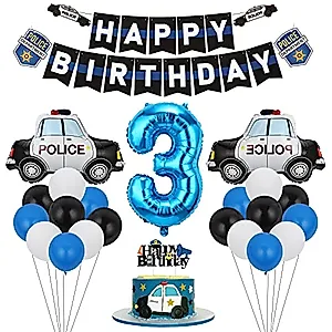 3rd Birthday Decorations for Boy Police Birthday Party Decoration Happy Birthday Banner 3rd Birthday Gifts Boy Police Birthday Party Supplies for Kids Police Cars Cake Topper Police Balloons