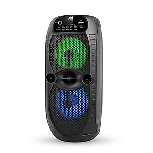 Naxa Electronics NDS-4503 Portable Dual 4″ Wireless Party Speaker with Disco Lights, Up to 2 Hours Play Time, FM Tuner, USB Port, MicroSD Card Slot, and 3.5mm Input, Black