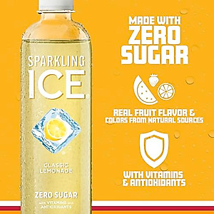 Sparkling Ice, Classic Lemonade Sparkling Water, Zero Sugar Flavored Water, with Vitamins and Antioxidants, Low Calorie Beverage, 17 oz Bottles (Pack of 12)