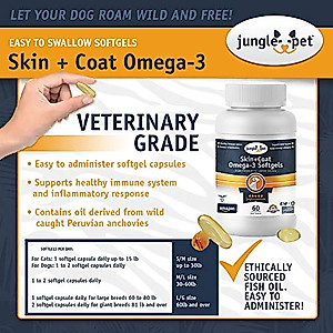 Jungle Pet Omega 3 Fish Oil for Dogs - Softgels Capsules Omega 3 for Dogs - Healthy Skin and Coat Dog Fish Oil Supplements - Medium & Large Dog Omega 3 Supplement for Skin and Joint Support - 60 ct