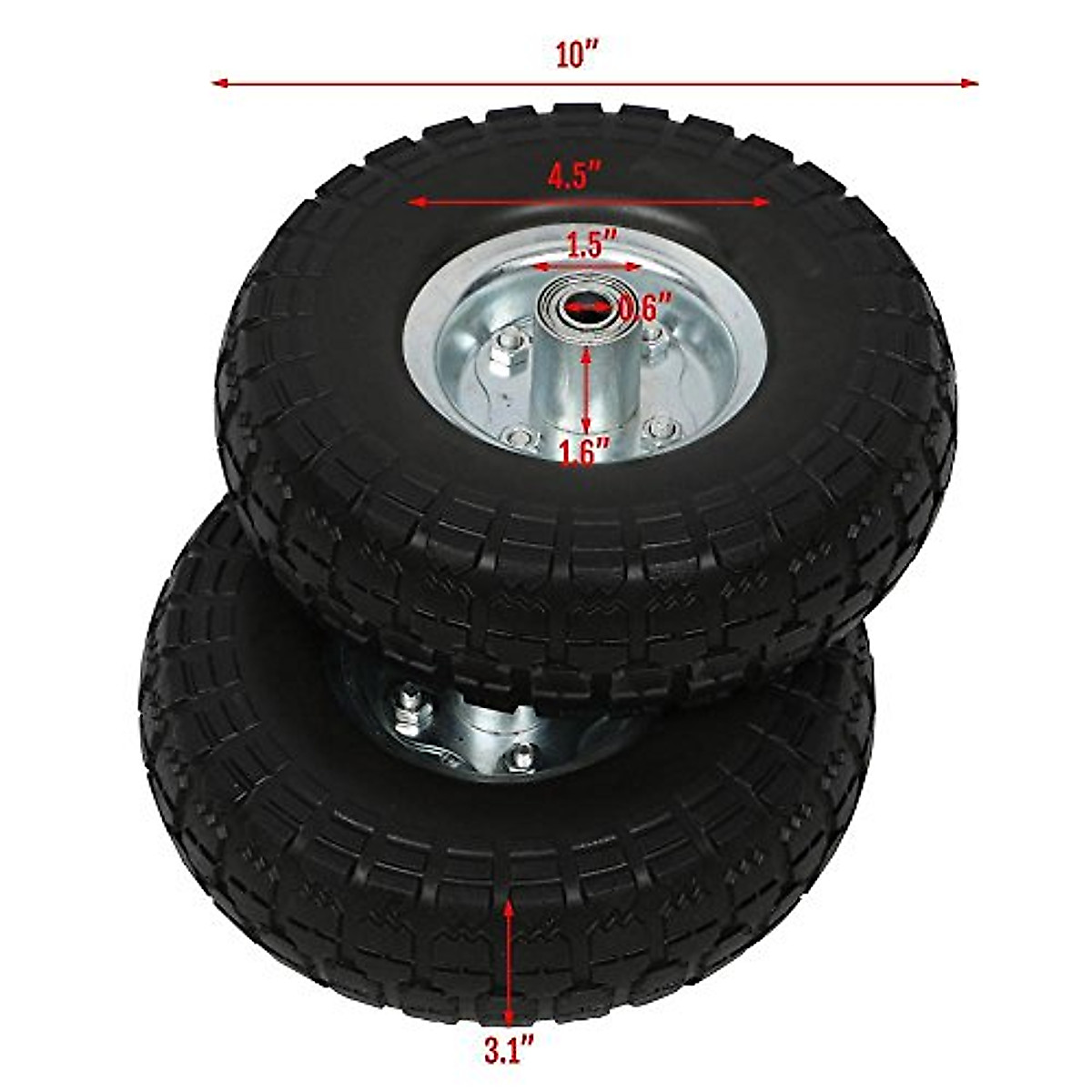 go2buy 4 Pcs 10-Inch Solid Rubber Tyre Wheels for Garden Utility Wagon Cart Trolley Tires Snowblower Lawn Mower Wheelbarrow Generator Hand Cart 5/8-inch Bearings Black