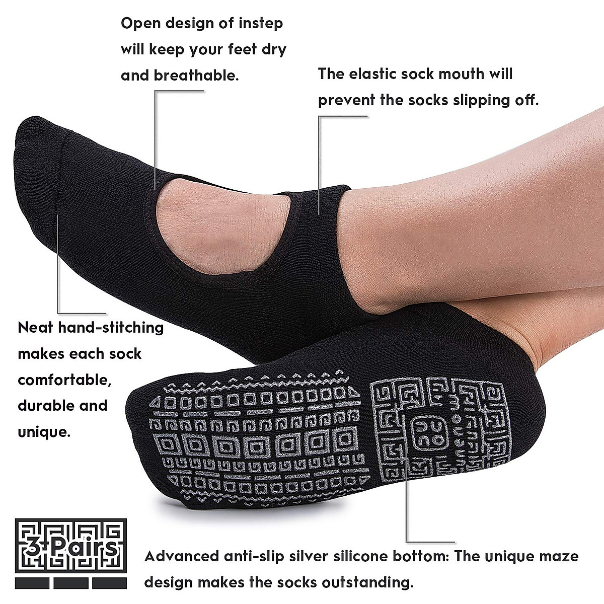 unenow Non Slip Grip Yoga Socks for Women with Cushion for Pilates, Barre, Dance