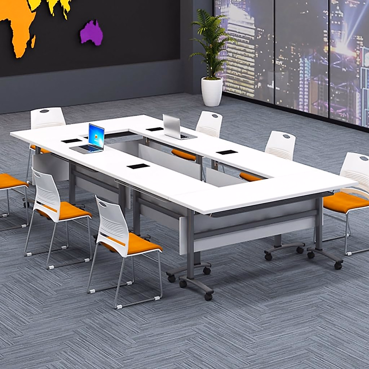 Flip Top Mobile Training Table with Modesty and Lockable Wheels, Folding Meeting Room Table Boardroom Desk for Office Conference Room(no Chair) (Color : A(Excluding Chairs), Size : 120 * 60 * 75cm)