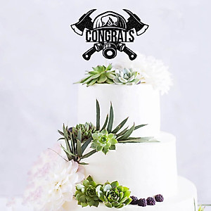 Congrats Firefighter Cake Topper, Future Fireman, Congrats Grad, Class of 2024 Graduation Party Decoration, Black Glitter