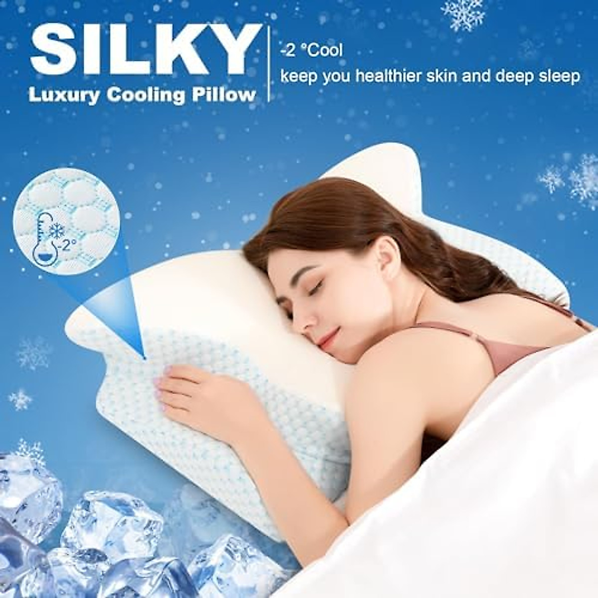 Cool Cervical Neck Pillow for Pain Relief, Ergonomic Contour Side Sleeper Pillow for Adults, Orthopedic Memory Foam Back Stomach Sleepers, 2 in 1 Stomach Sleeping Blue