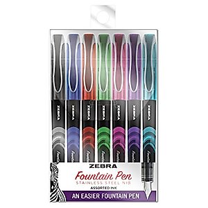 Zebra Fountain Pen, Fine 0.6 Mm, Assorted Ink Colors, Assorted, 7/pack