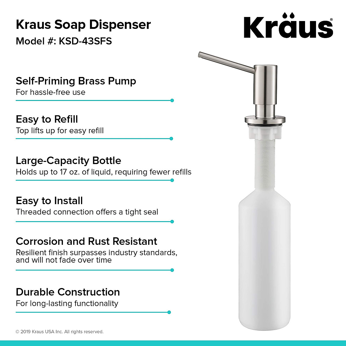 KRAUS Kitchen Soap and Lotion Dispenser in Spot Free Stainless Steel, KSD-43SFS