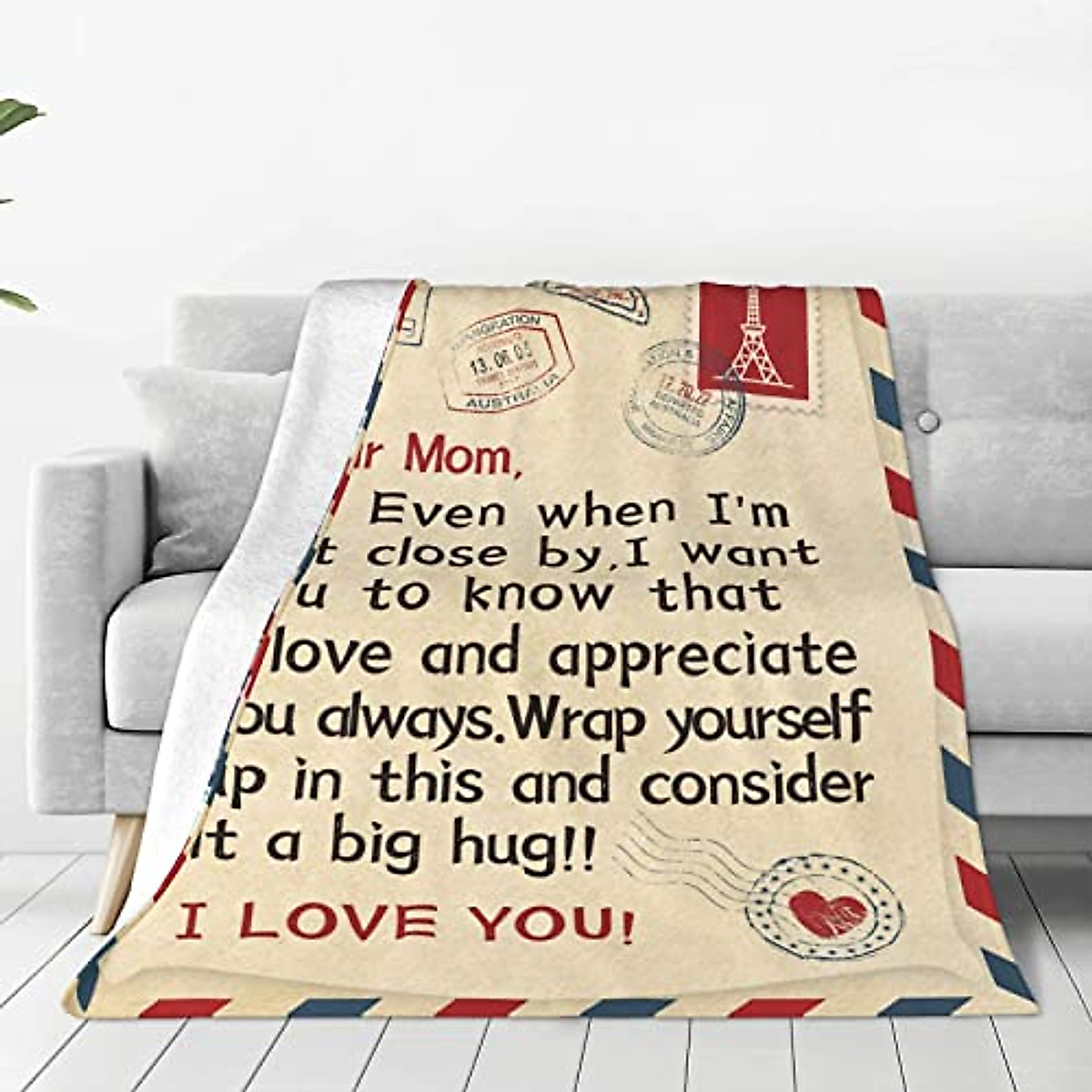 MOWIPOWI to My Mom Blanket from Daughter and Son Mom Blanket,Gifts for Mom,Throw Blanket to My Mom from Daughter Son,Kiss Hug Letter to Mom Airmail Fleece Blanket, Best Mom Ever Gifts,