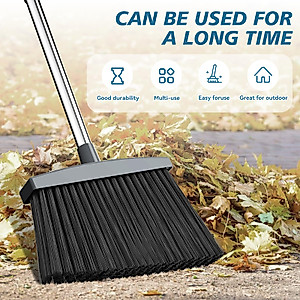 Kelamayi Heavy-Duty Broom Outdoor/Indoor Broom for Floor Cleaning with Long Handle,Large Angle Household Brooms for Home Kitchen Room Pet Hair Office Lobby – Gray