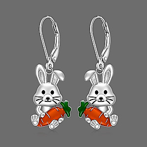Easter Earrings Bunny Earrings for Women Sterling Silver Dangle Fun Cute Rabbit Hypoallergenic Easter Bunnies Gifts