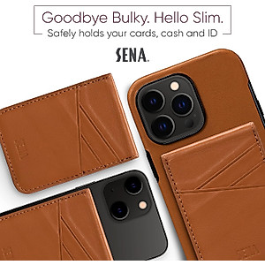 Sena Wallet Phone Stand, Card Holder Attachment for Apple iPhone 12/13/14/15 Pro/Max/Max Pro, iPhone Leather Wallet with MagSafe (Tan)