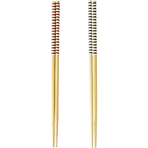 Asahi Koyo 2 Pairs Set Cooking Serving Long Chopsticks Dishwasher Safe 10.6 Inches Red and Black Made in Japan