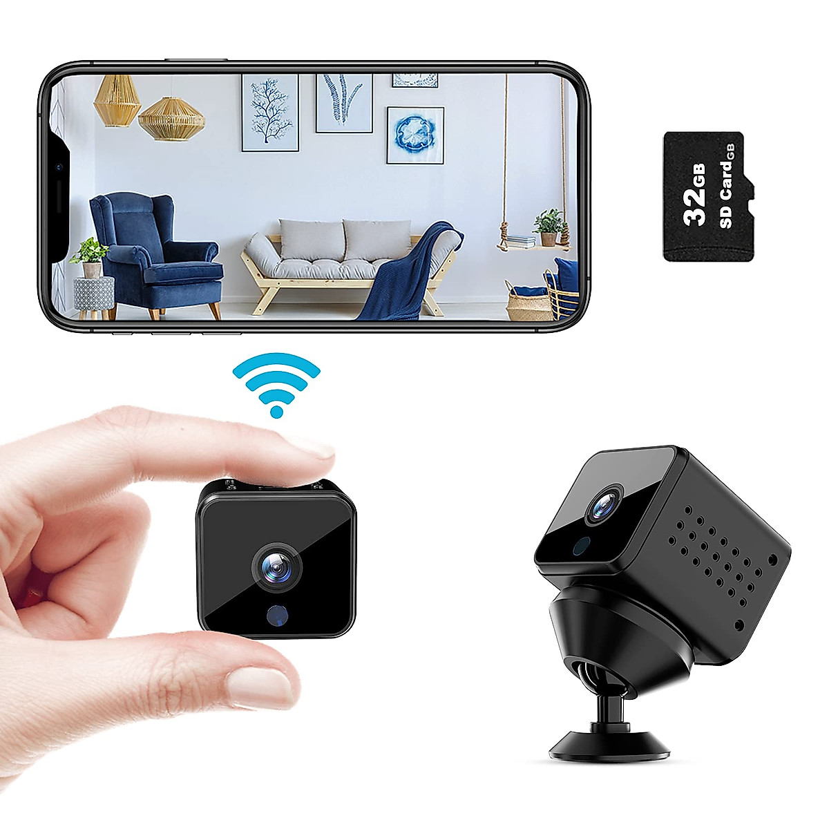 Femivo Mini Security Spy Camera Wireless WiFi Surveillance Camera for Home HD 1080P with Phone App Motion Detection IR Night Vision for Home Office Indoor with 32GB Micro SD Card