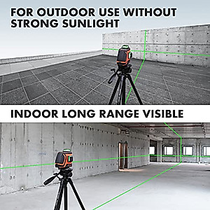 DOVOH High Visibility Laser Level Outdoor: Heavy Duty 3x360° Self Leveling Laser Levels for Construction Up To 197ft Long Range 110mw Diodes Green 12 Line Laser Leveler 3D Rechargeable, H3-360G