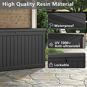 NUNU LAB 230 Gallon Outdoor Storage Box, Deck Box, Waterproof Resin Storage Bin for Patio Cushions for Patio Furniture Cushions, Garden Tools, Lockable, UV Resistant (Black)