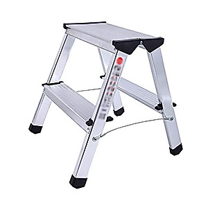 PENGJIE Folding Ladder Step Stool Ladder Stool 2 Step Folding Aluminum Heavy Duty Steel Portable Anti Slip Mat Tread Compact 150 Kg Capacity for Home Office