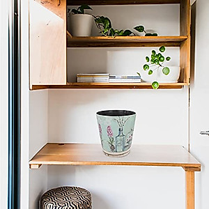 Zerodeko Small Trash Can, 10L/2.64 Gallon PU Leather Wastebasket Retro Decorative Waste Bin with Flower Patterned, Garbage Container for Bathroom, Bedroom, Kitchen, Home, Office