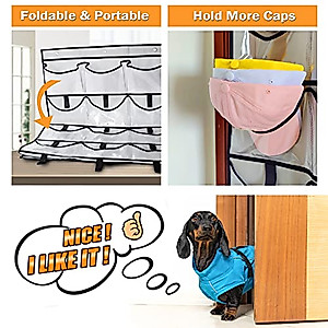 YOUHODA Hat Racks for Baseball Caps with Fixed Velcro, 24 Pockets Over-the-door Hat Organizer with 3 Hooks, 21 Curve Cap Holder & 3 Deep Storage Pockets, Gray