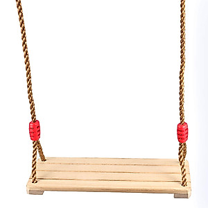 ZOENHOU 15.8 x 6.3 Inch Wooden Swing Seat, Hanging Wood Swings Chair, Wooden Tree Swing with Adjustable 48 to 83 Inches Rope, 220 LB Capacity Sturdy Swings for Yard, Garden, Red Knot