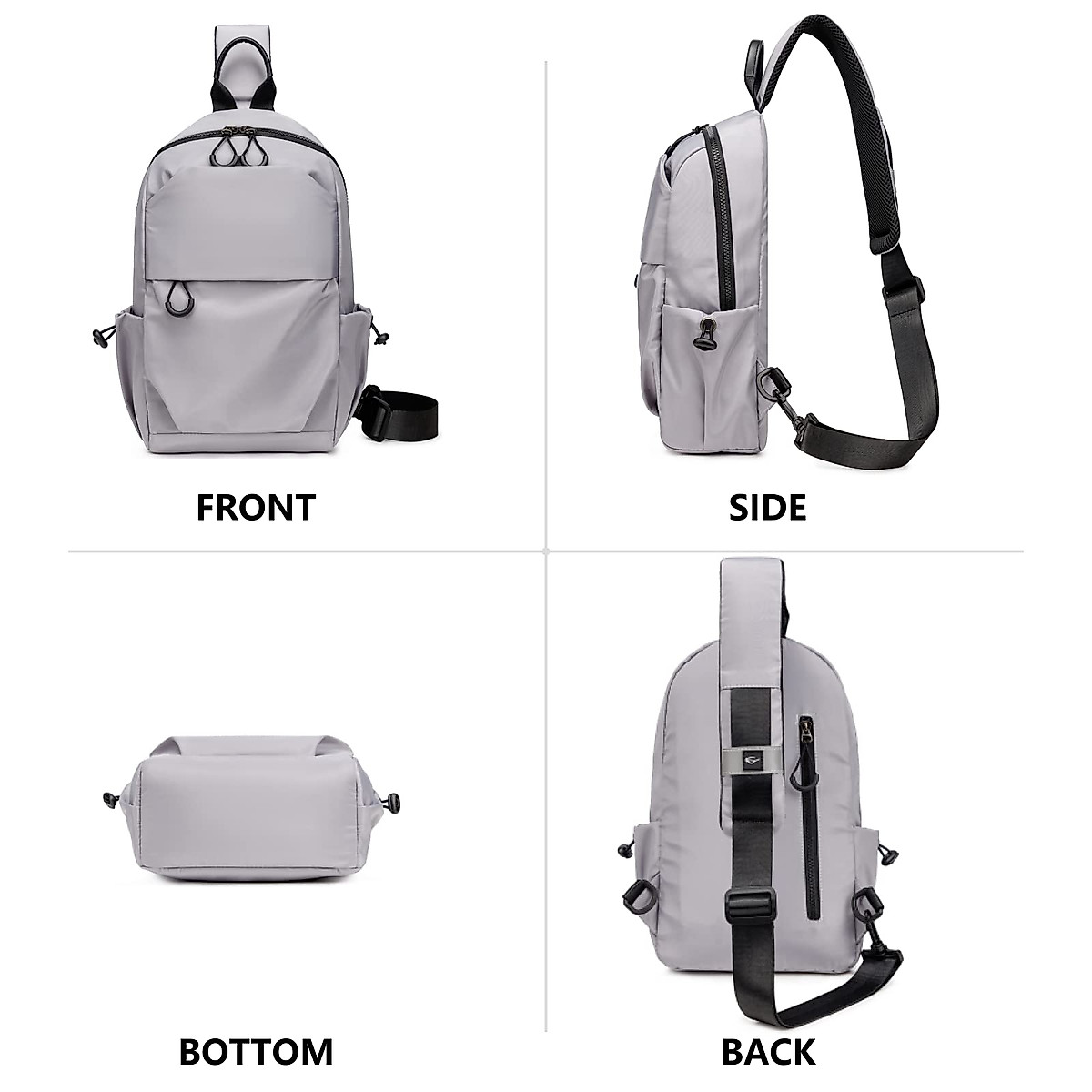 CANTLOR Men Small Sling Bag Crossbody Backpack Gym Mini Travel Backpack With Outside Pockets Shoulder Bag One Strap For Walking Hiking(991801silver)