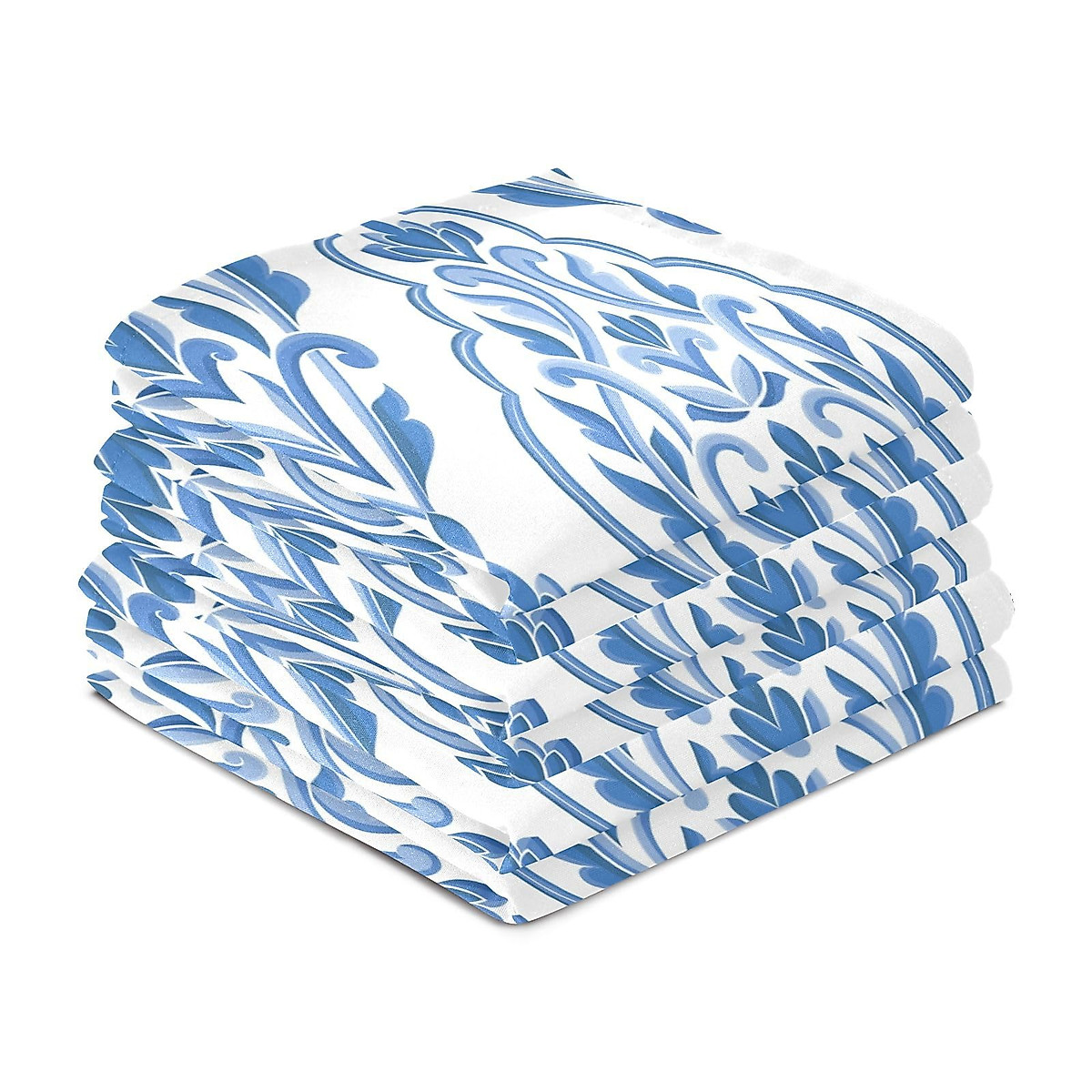 Kigai Blue White Damask Pattern Kitchen Towels, 18 x 28 Inch Super Soft and Absorbent Dish Cloths for Washing Dishes, 4 Pack Reusable Multi-Purpose Microfiber Hand Towels for Kitchen