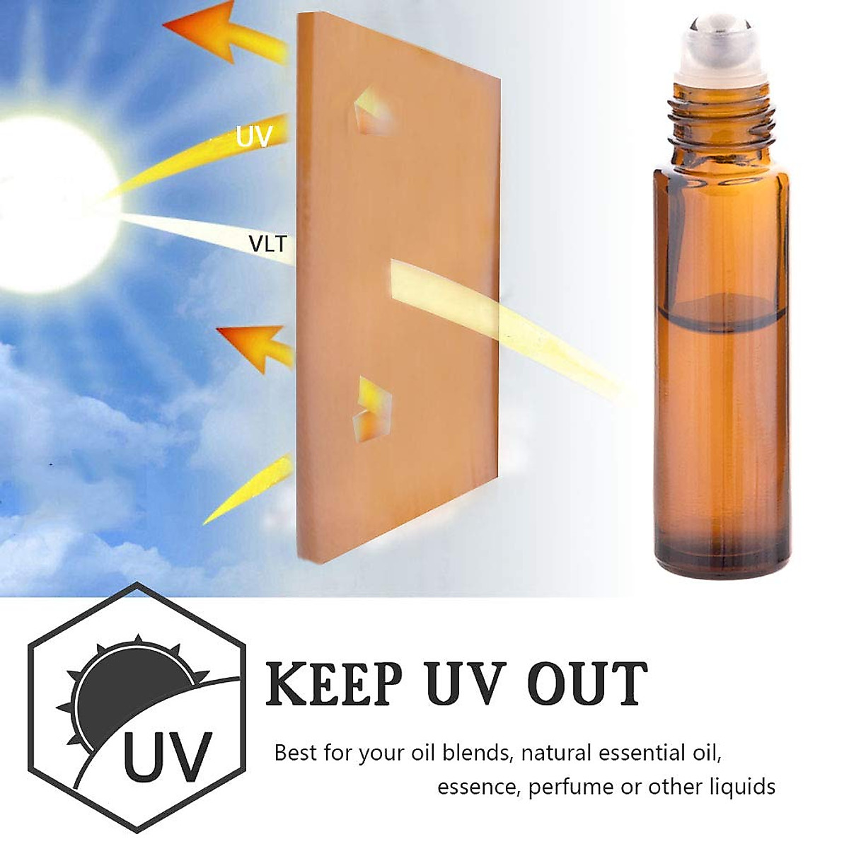 ZIZEMOJA 6Pcs 10ml Essential Oil Roller Bottles, with Stainless Steel Roller Balls, 10ml Amber Glass Roll on Bottles for Essential Oils, 1 Extra Roller Ball, 6 Labels, 1 Openers, 2 Droppers Included