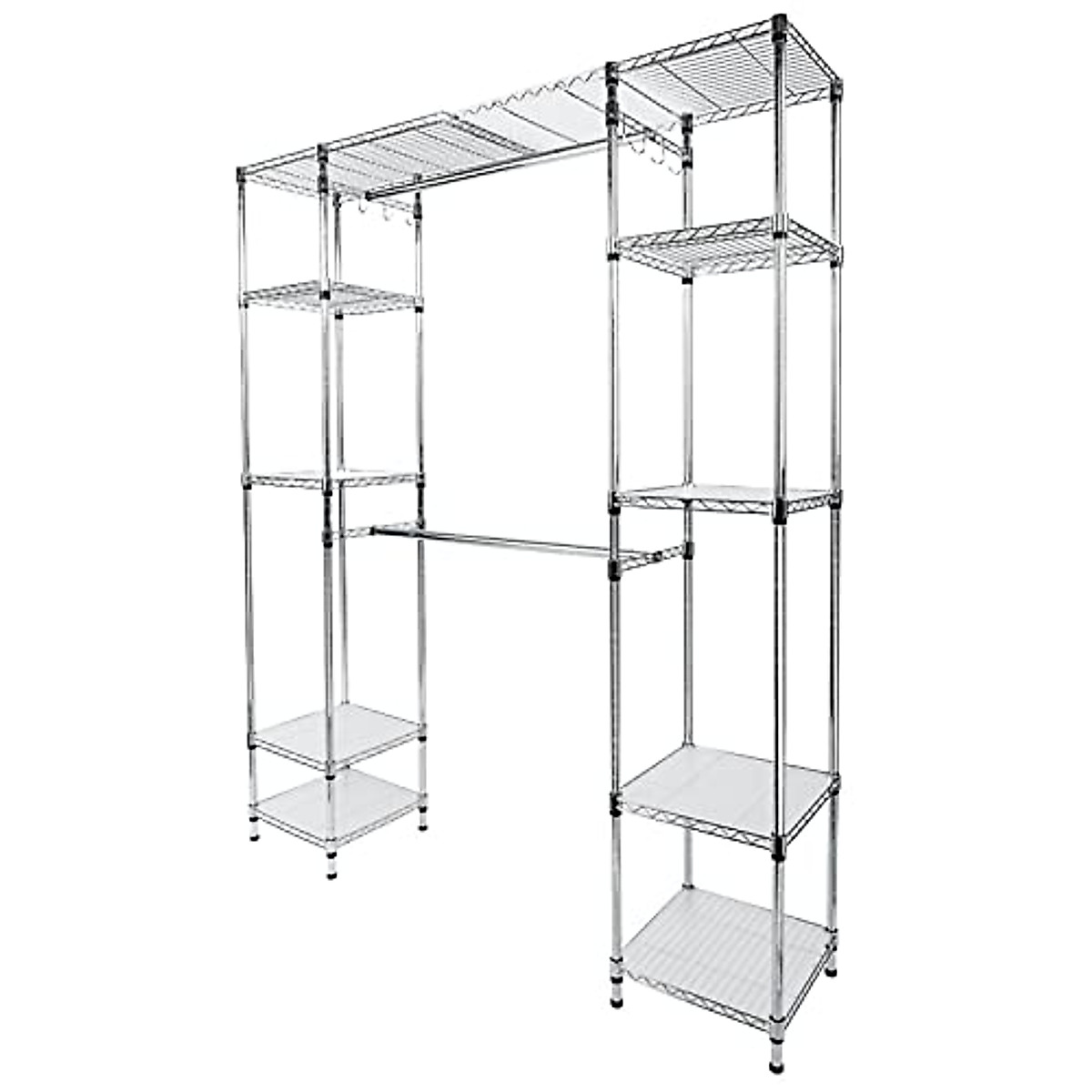 NC Portable Simple Assembly Wardrobe Hanger Closet Storage Rack System Kit Expandable Clothes Storage Metal Rack Storage Cabinet Shoe Cabinet-Silver