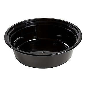 AmerCare 7 Inch Round Black Plastic Containers with Lids, 32 Ounces for Microwave or Freezer, Pack of 150