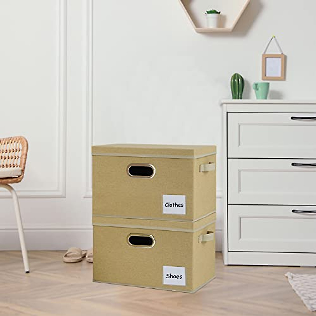 LHZK Large Storage Bins with Lids 6 Pack, Linen Fabric Storage Boxes with Lids, Foldable Storage Baskets with 3 Handles and Label Window for Shelves Bedroom Closet Office (15x11x9.6,Grey,Beige)