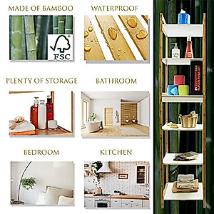 Evideco French Home Goods Tower Shelving Unit Storage Padang 6 Shelves Bamboo Frame Wood White