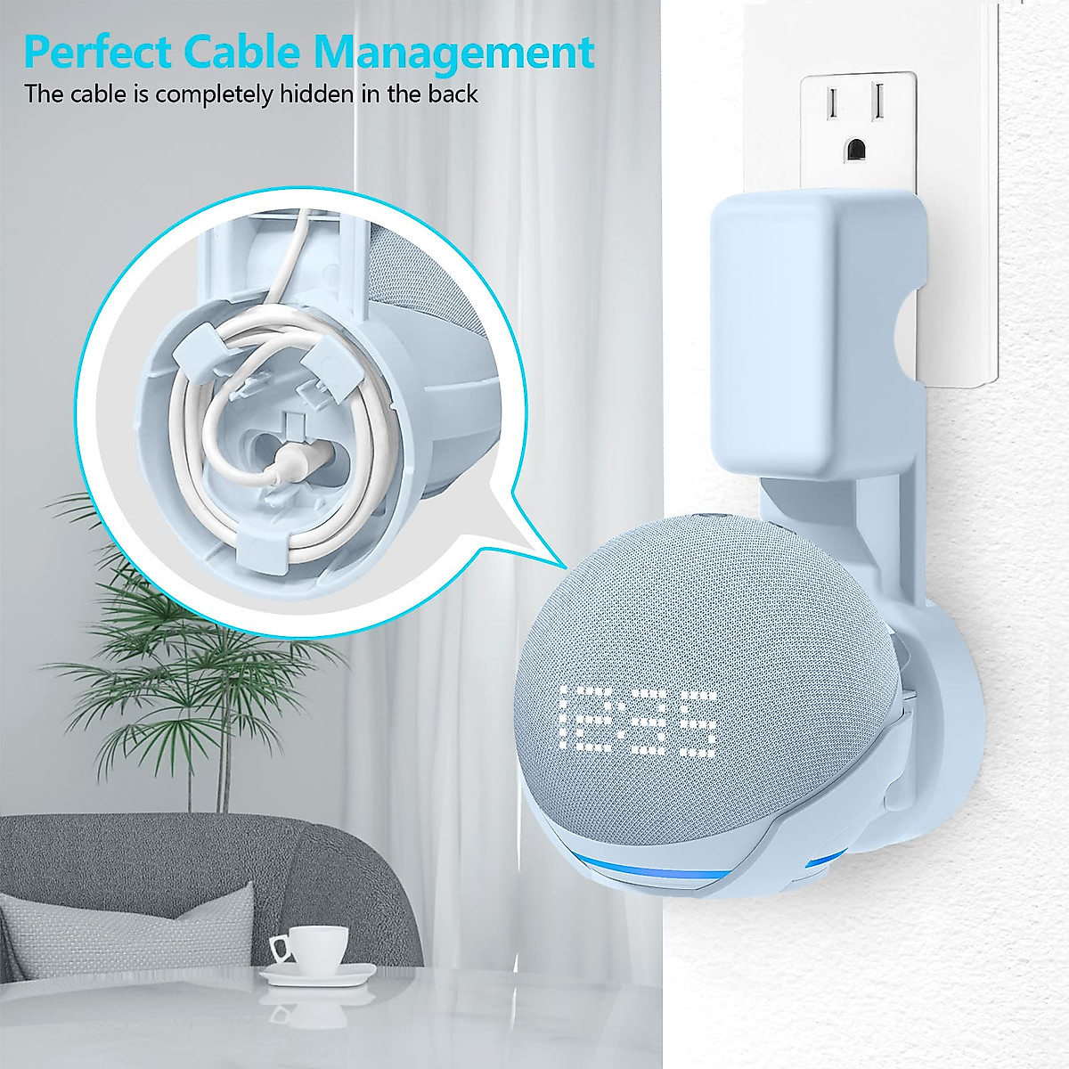 ZUOLACO Wall Mount Holder for Echo Dot 5th Generation, Outlet Hanger Stand for Echo Dot (5th & 4th Gen), Space-Saving Dot Accessories with Built-in Cable Management, Hide Messy Wires, Cloud Blue