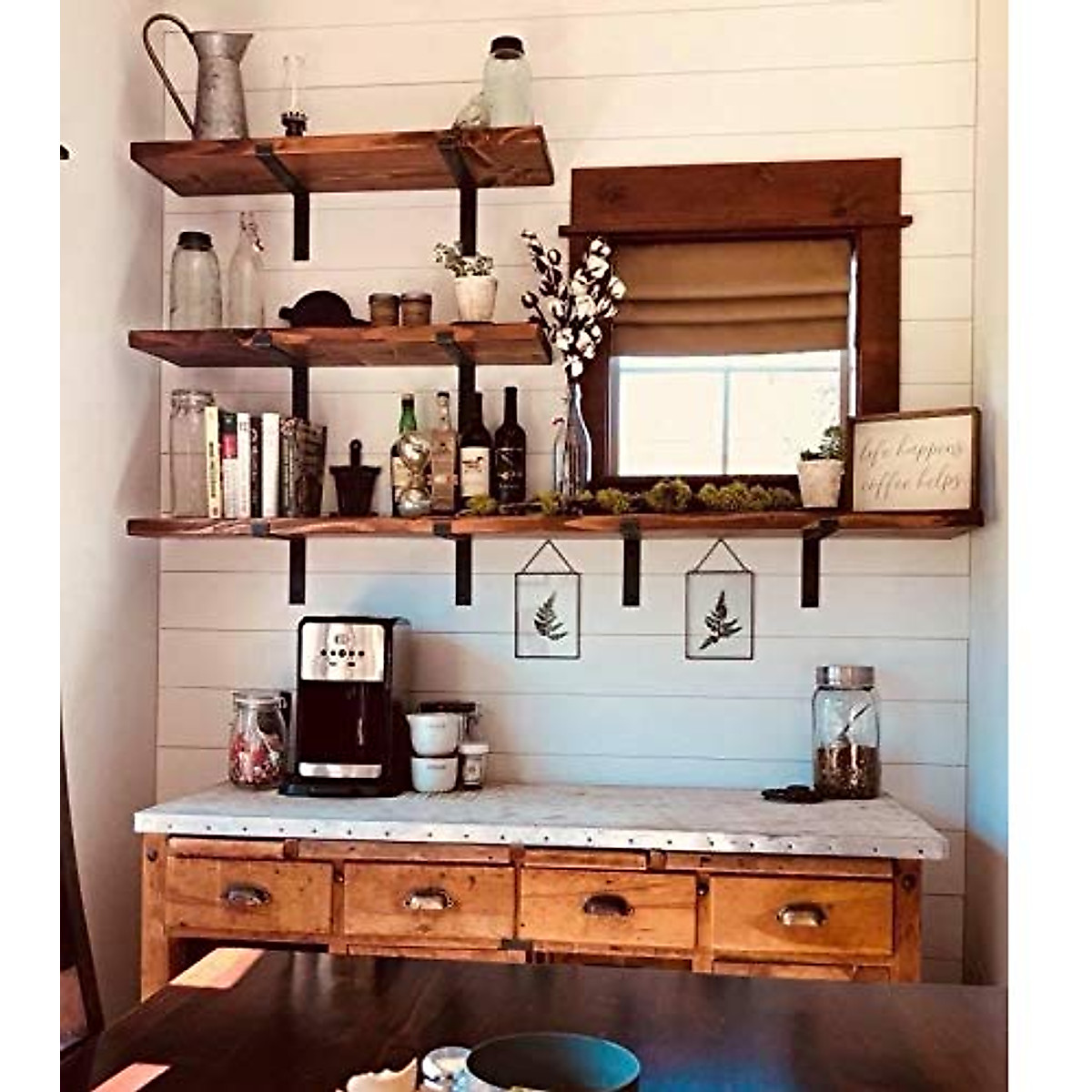 Shelf Brackets12 Inch Lip Brackets for Shelves, Industrial Forged Steel Floating Shelf Bracket, Handcrafted Forged Heavy Duty Rustic Black Shelf Brackets, Raw Metal/Steel Floating Shelf 6 Pack（11.25“）