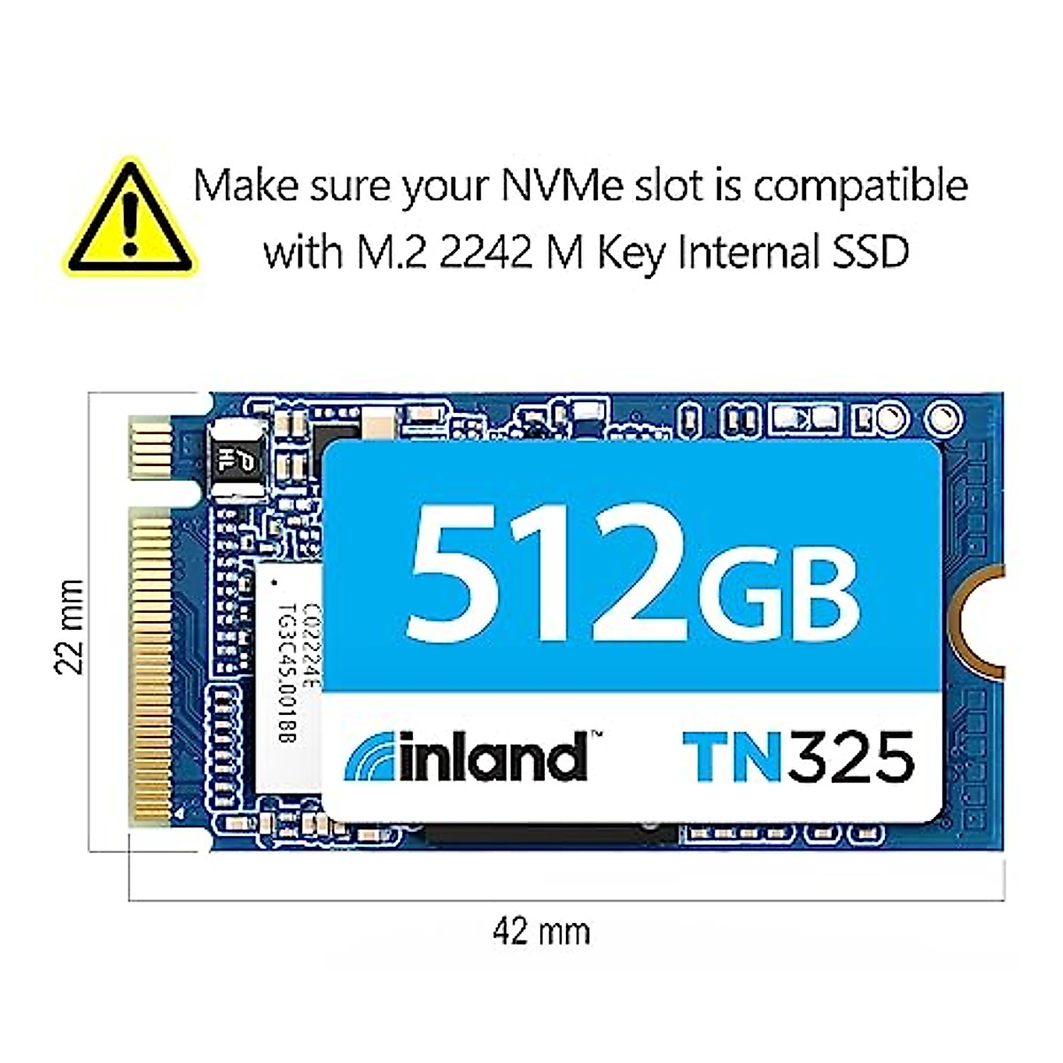 INLAND M.2 2242 512GB SSD NVMe PCIe Gen 3x4 Internal Solid State Drive 3D NAND TLC Read/Write Speed Up to 2,400/1,700 MB/s