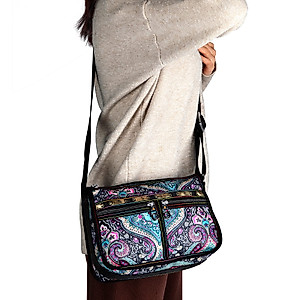 Oudduo Women Lady Shoulder Bag Mandala Black Nylon Crossbody Bag Casual Crossbody Bag Multiple Compartments