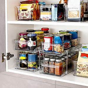 2 Tier Clear Organizer with Dividers, Multi-Purpose Slide-Out Storage Container, Bathroom Vanity Counter Organizing Tray, Under Sink Closet Organization, Kitchen Pantry Medicine Cabniet Storage Bins