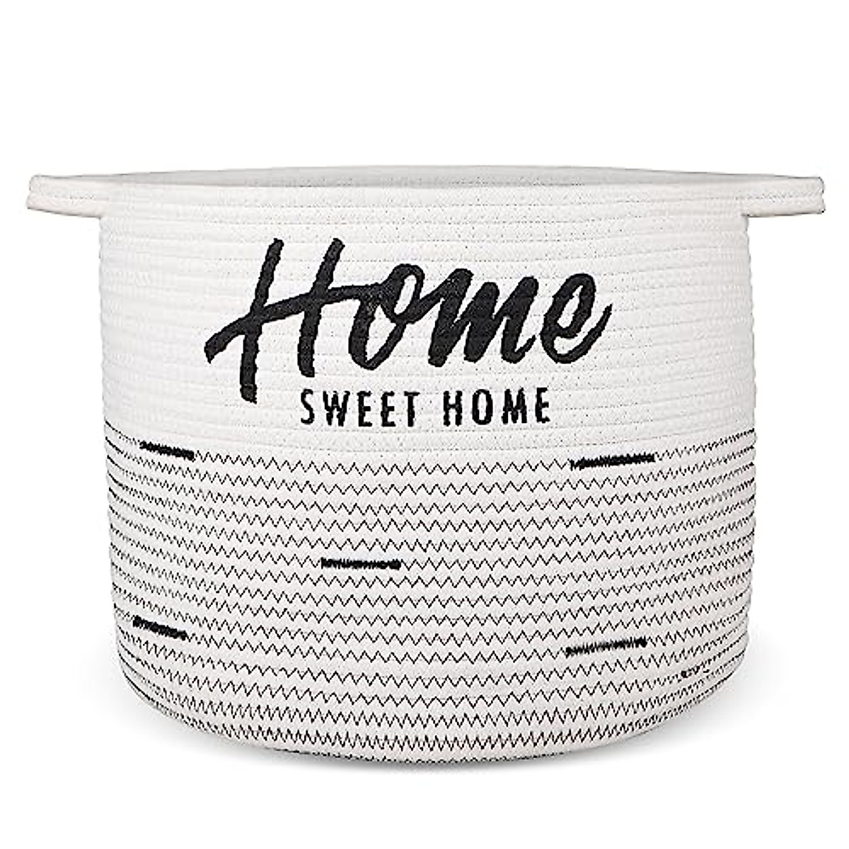 Vnkesno Large Woven Cotton Rope Storage Baby Basket White Laundry Clothes Hamper, Toy Storage Basket for Dog, Cat, Decorative Basket Blankets Organizing for Living Room, Laundry, Nursery-14.7" ×11.8"