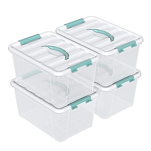 Vababa 14 L Clear Latch Storage Bins with Top Handle, 4 Pack Plastic Storage Box with Lid